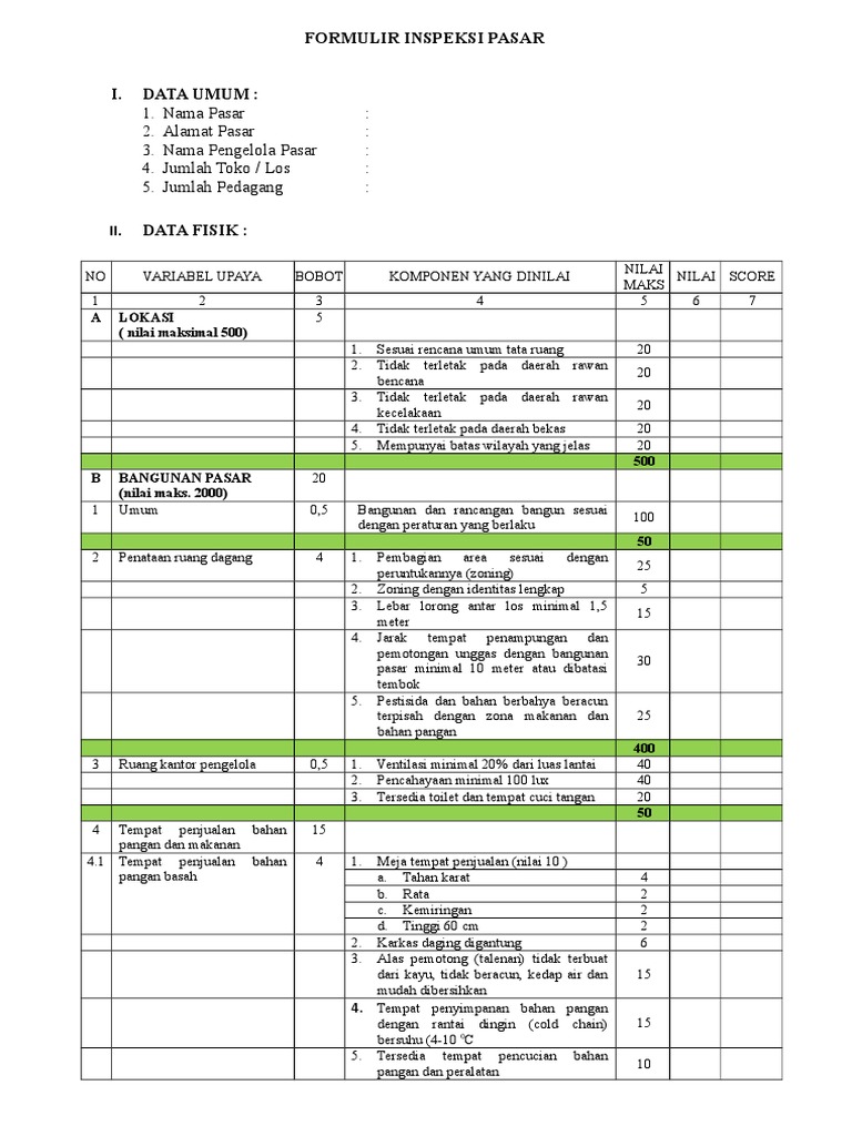 Form Sanitasi Pasar | PDF