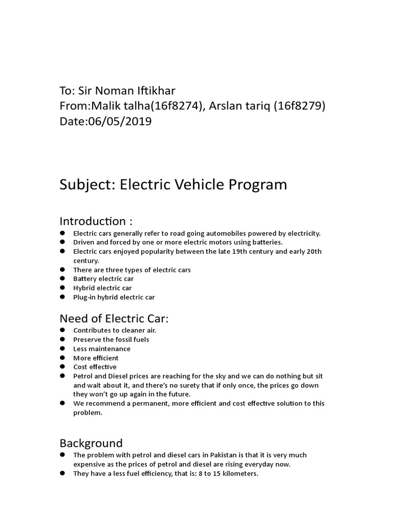 Subject: Electric Vehicle Program | Download Free PDF | Electric ...
