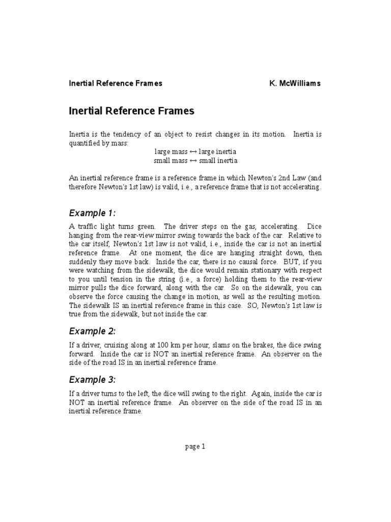 Inertial Reference Frames: Example 1 | Download Free PDF | Inertia | Force