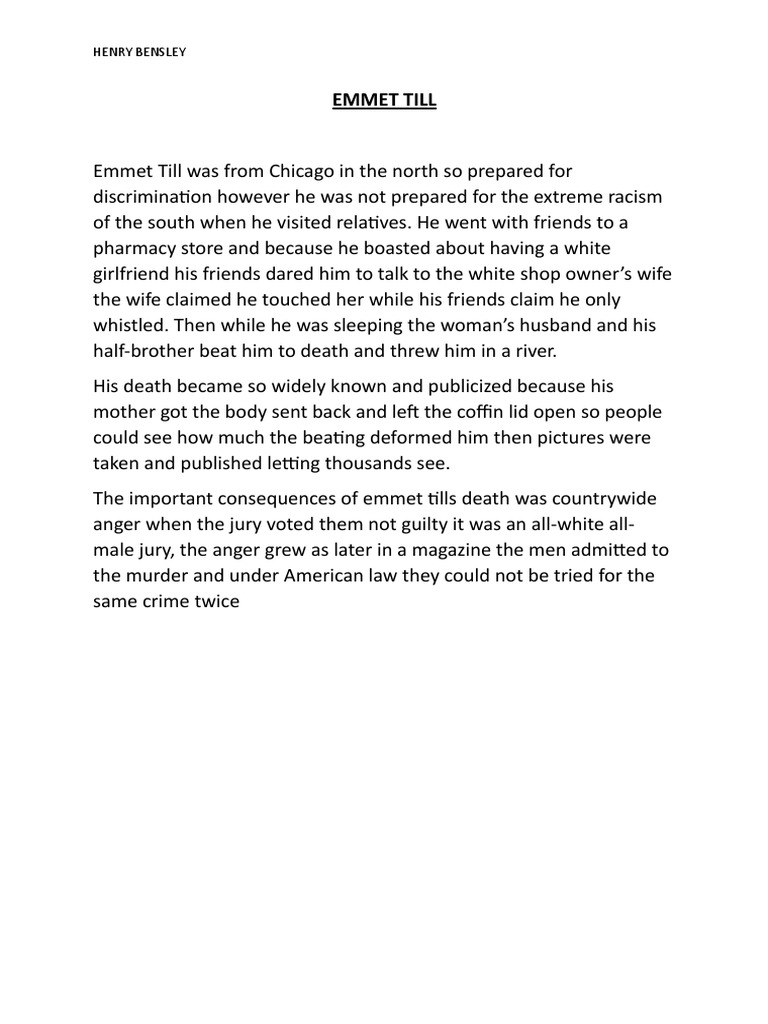 Emmet Till: Henry Bensley | PDF