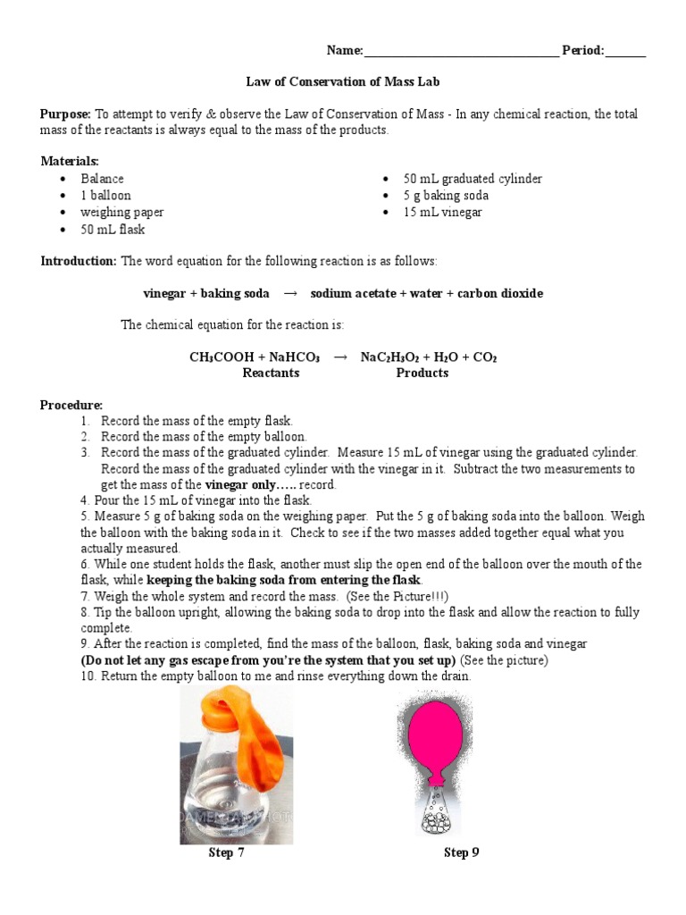 Conservation of Mass Lab Experiment | PDF | Sodium Bicarbonate | Mass