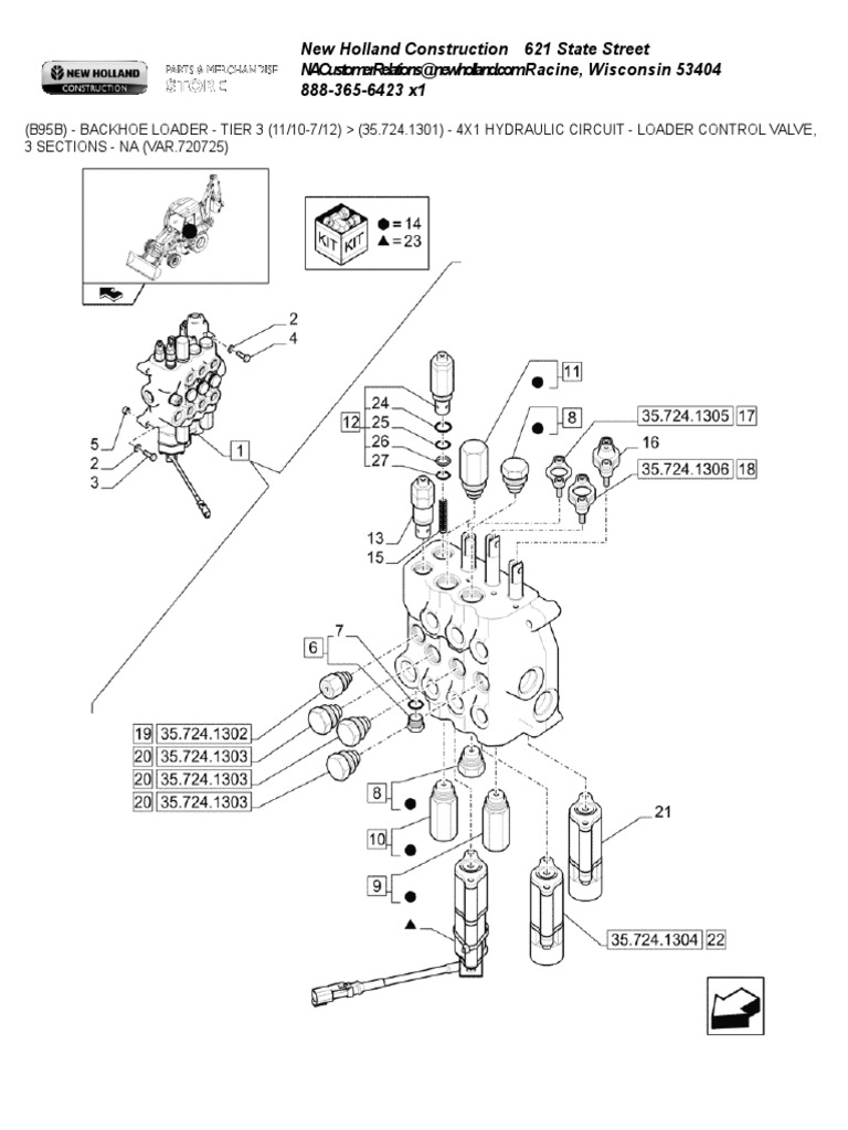 4x1 Hydraulic Circuit - Loader Control Valve, 3 Sections - Na (Var ...