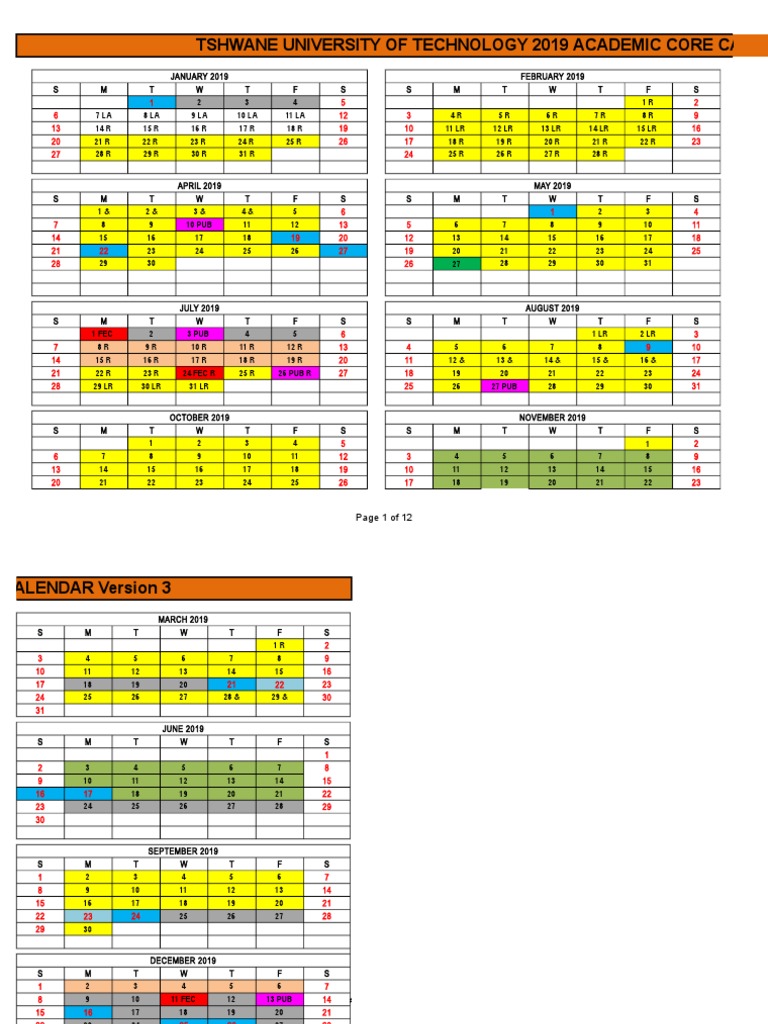 Updated - 2019 Academic Core Calendar | Download Free PDF | Academic ...