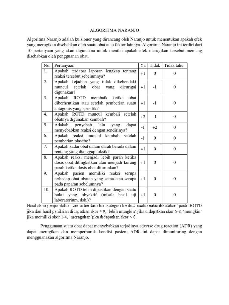 Skala dan Metode Algoritma Naranjo | PDF | Kesehatan Holistik | Sains ...