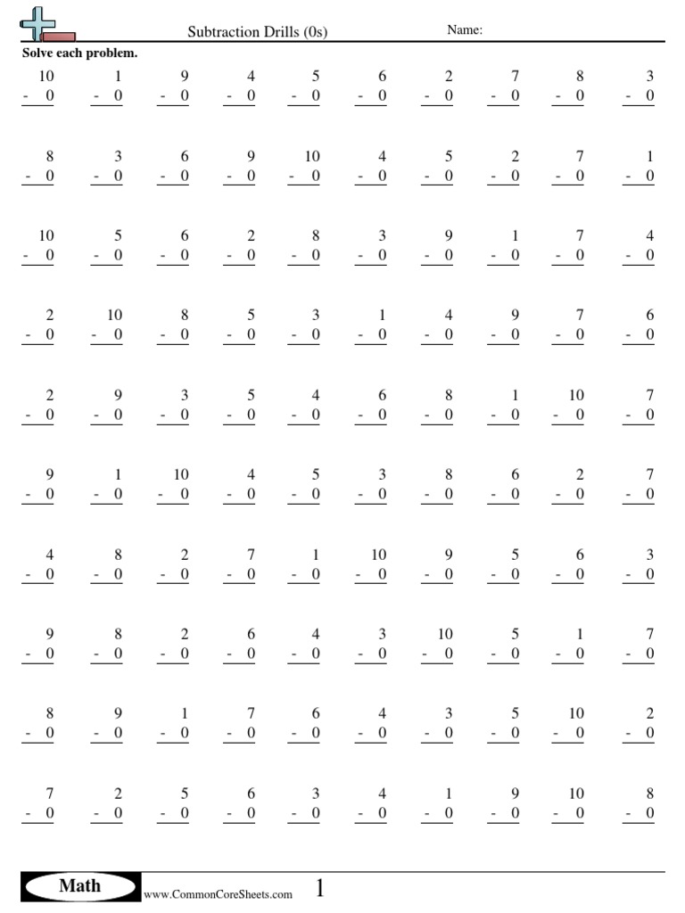 Subtraction 0s (V) | PDF | Teaching Mathematics