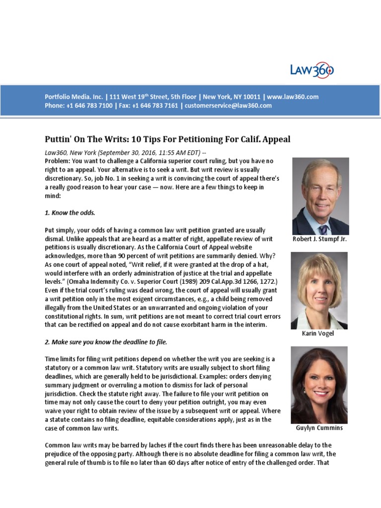 10 Tips For Writs | PDF | Supreme Court Of California | California ...
