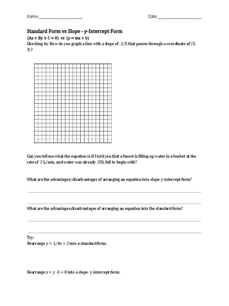 Standard Form Vs Slope - Y-Intercept Form 1 | PDF | Teaching Methods ...