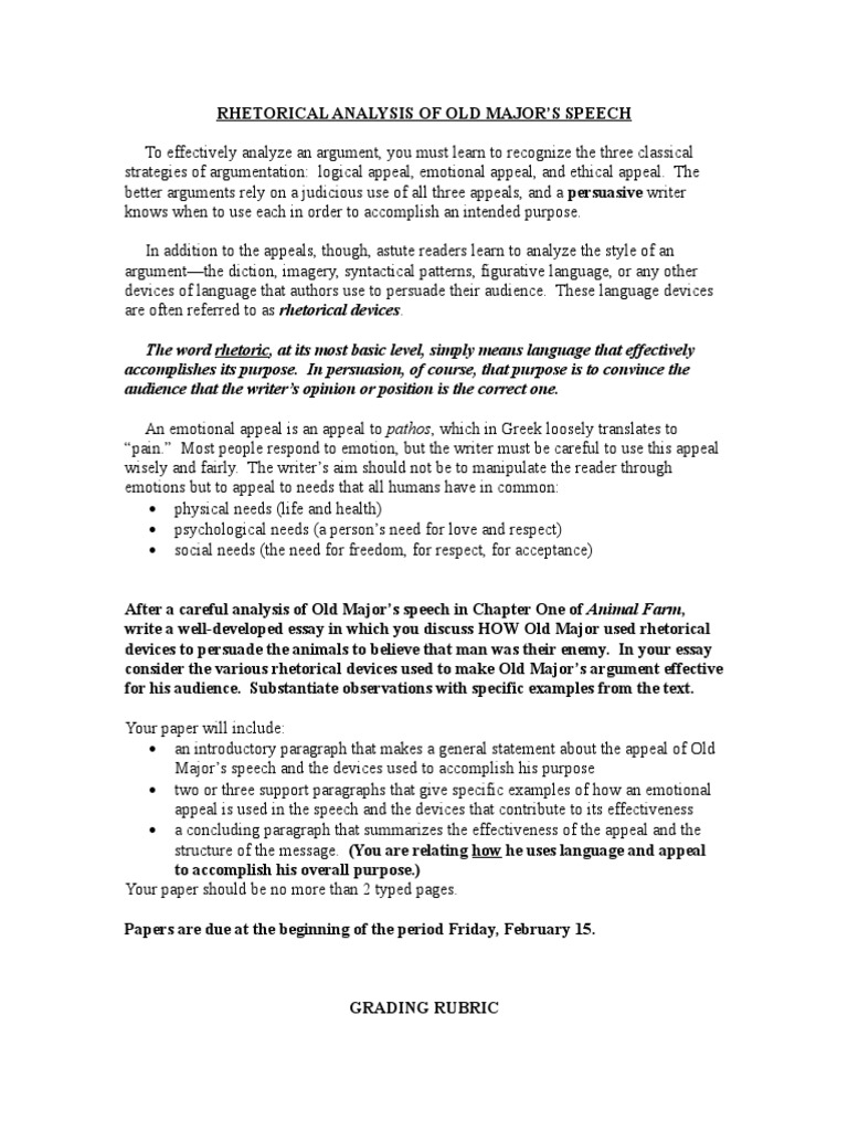 Rhetoric Analysis of Old Major | PDF | Rhetoric | Persuasion