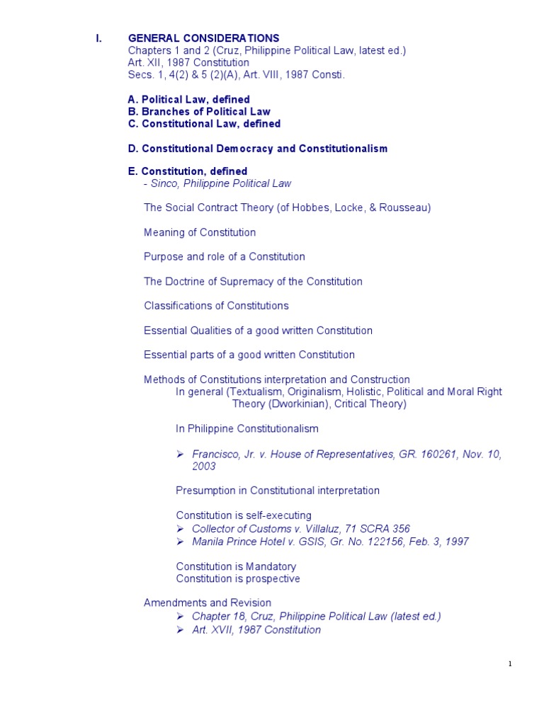 Consti 1 Course - Outline | PDF | Judicial Review | President Of The ...