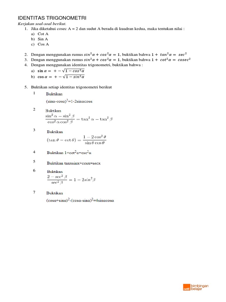 Latihan Soal Identitas Trigonometri Kelas 10 SMA | PDF