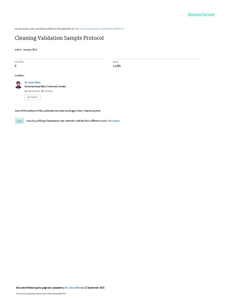Cleaning Validation Sample Protocol | PDF | Purified Water | Nature