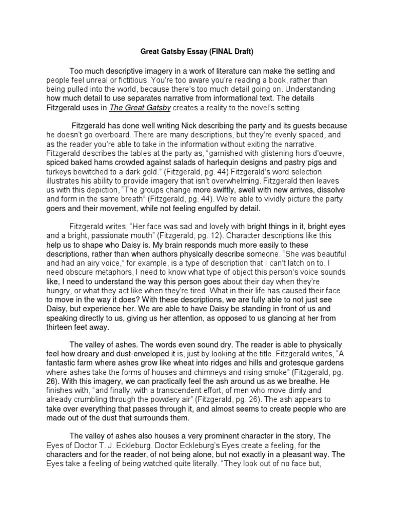 Great Gatsby Essay Final Draft | PDF | The Great Gatsby