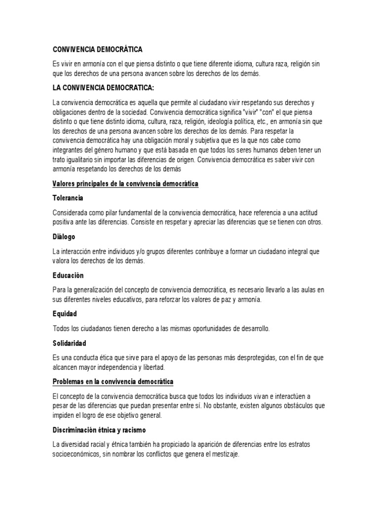 CONVIVENCIA DEMOCRÁTICA 5grado | PDF | Tolerancia | Democracia