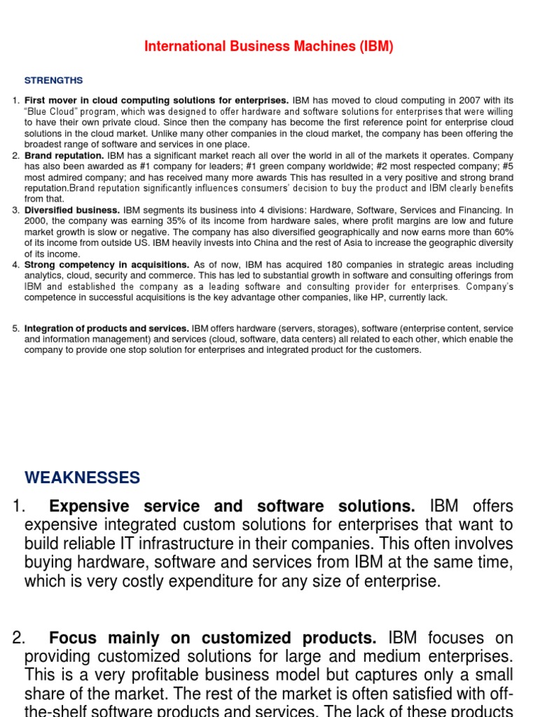 International Business Machines (IBM) : Strengths | PDF | Ibm | Cloud Computing