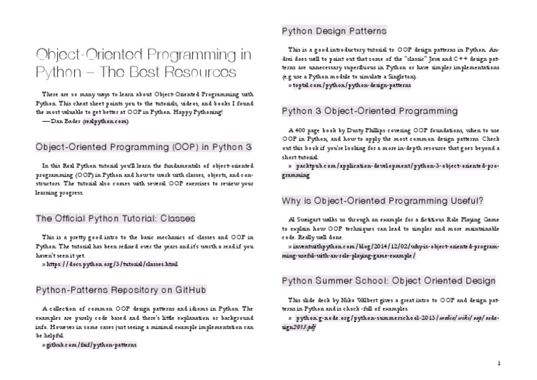 Oop in Python Best Resources | PDF | Object Oriented Programming ...