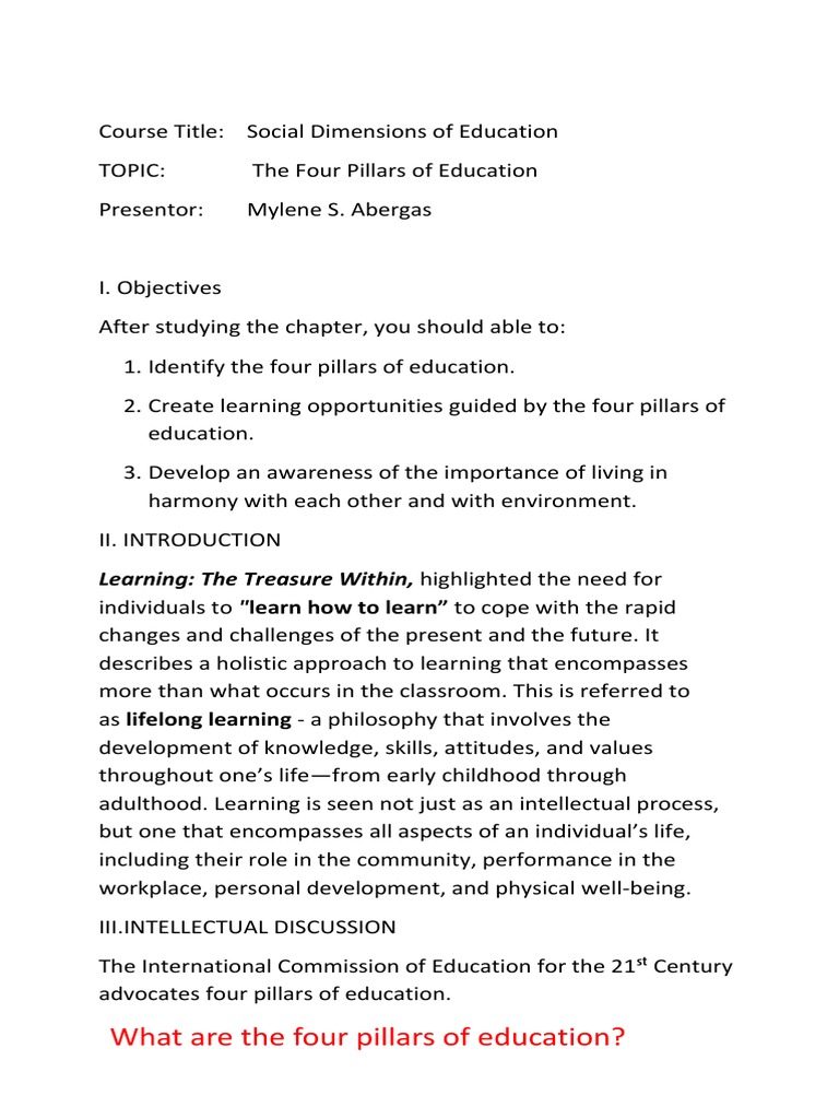 What Are The Four Pillars of Education?: Learning: The Treasure Within ...