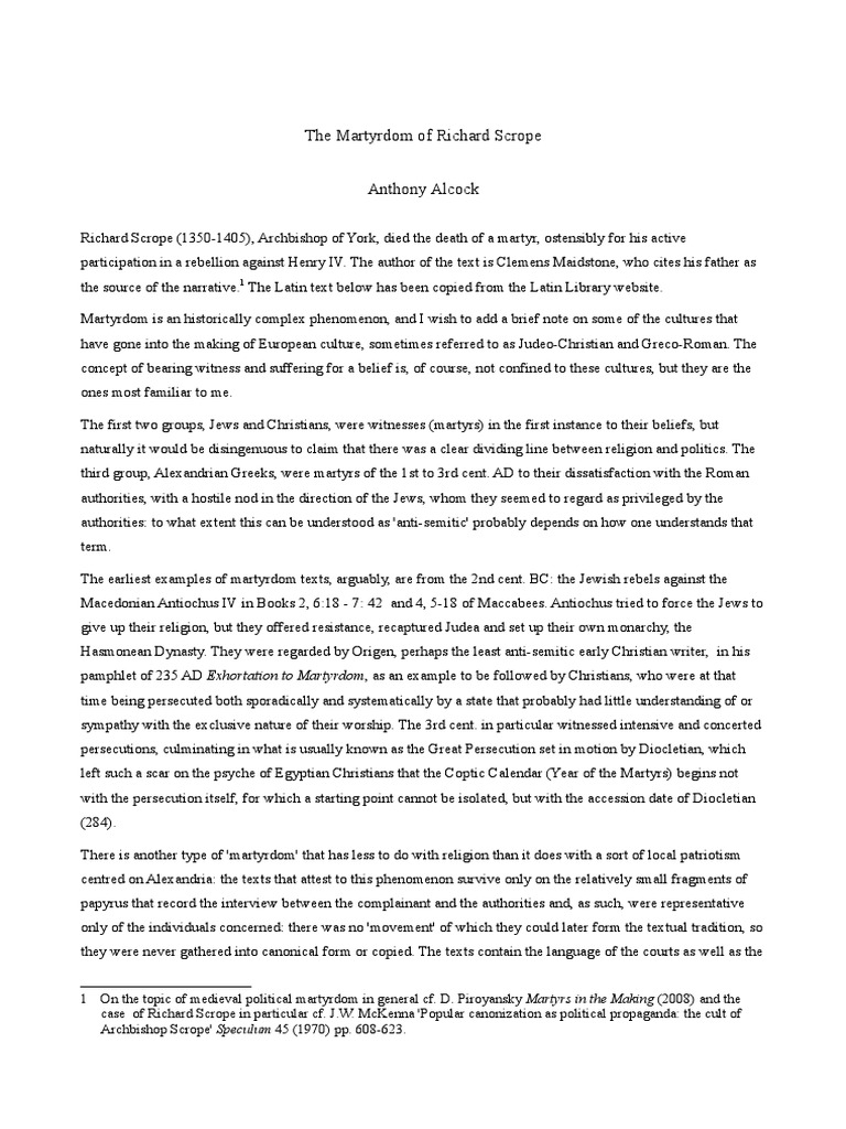 Martyrdom of Richard Archbishop Scrope | PDF | Martyr | House Of Lancaster