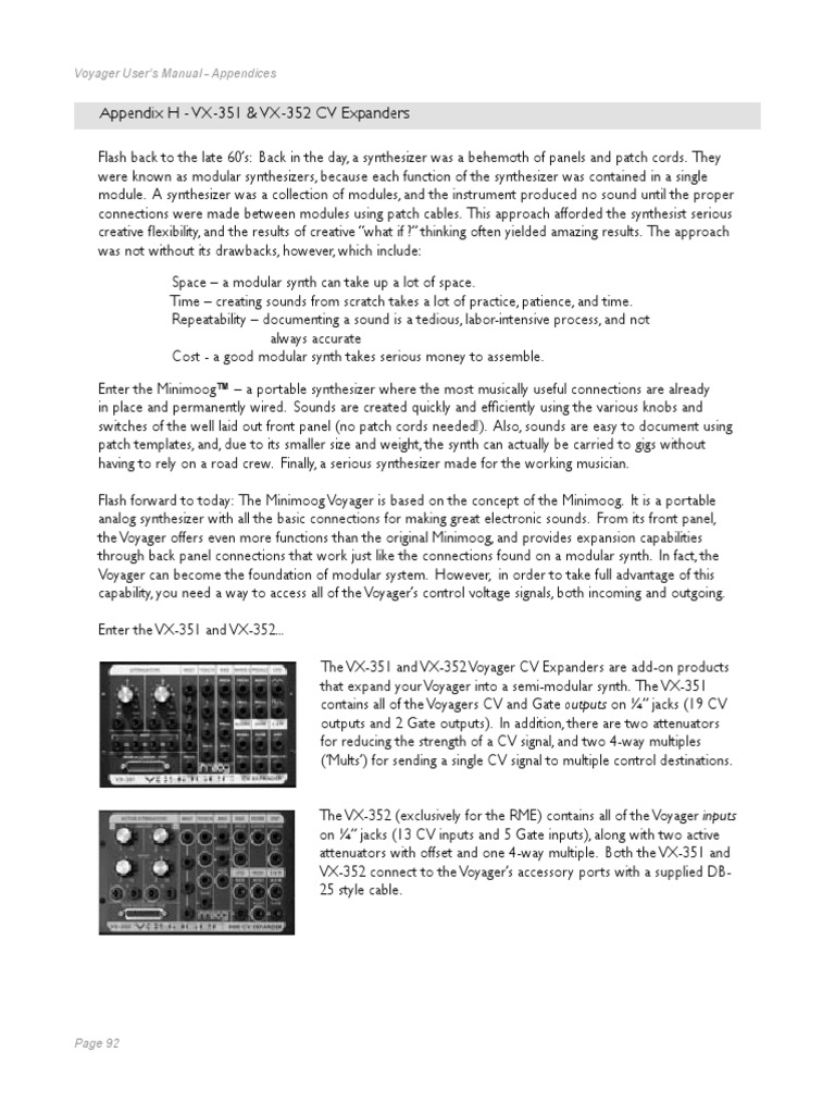 Appendix H - VX-351 & VX-352 CV Expanders: Voyager User's Manual - Appendices Voyager User's ...