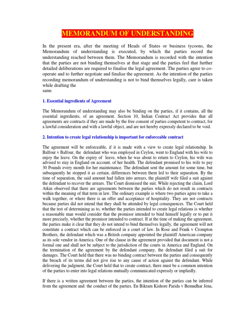 Memorandum of Understanding | PDF | Contract Law | Business Law