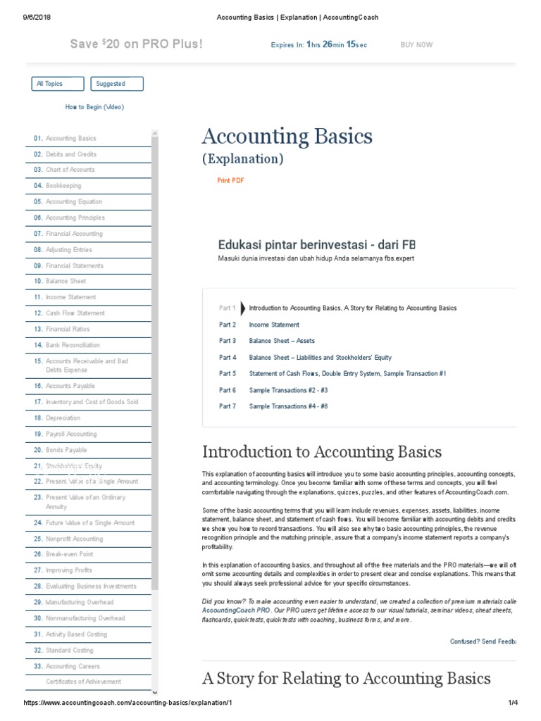 Part 1 - Introduction To Accounting Basics | PDF | Balance Sheet ...