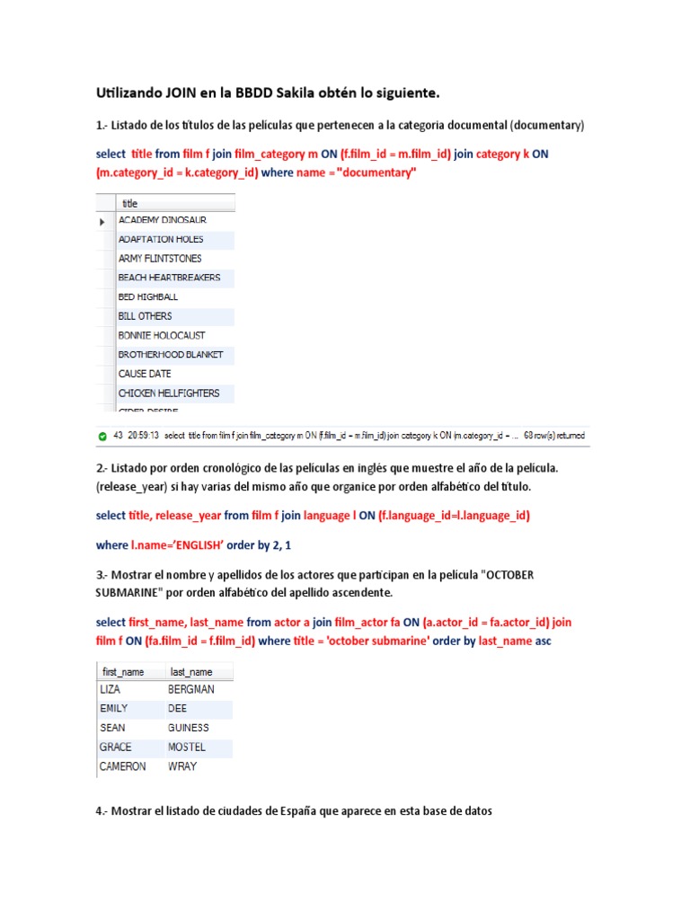 Solucion Ejercicios Join 1 Corregido 2.odt | PDF | Ocio