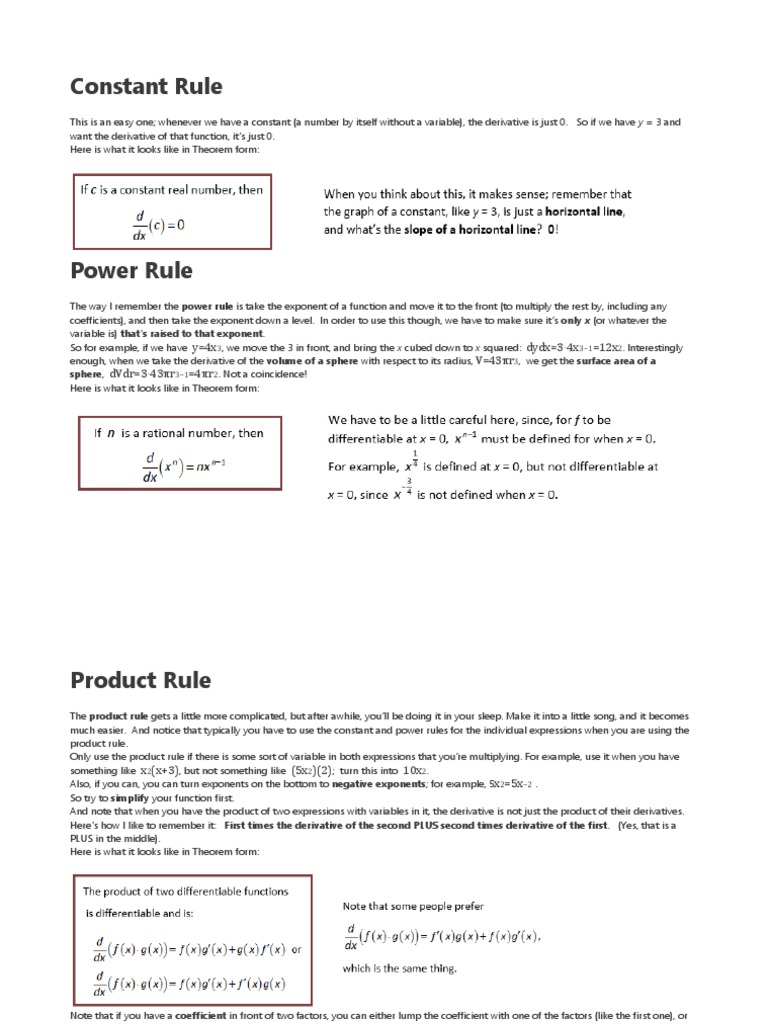 Rules for Derivatives | PDF | Derivative | Exponentiation