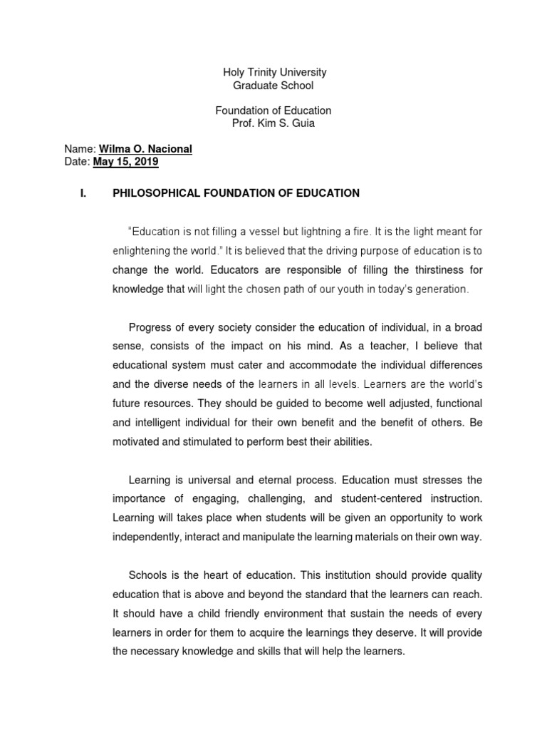 Foundation of Education | PDF | Teachers | Learning