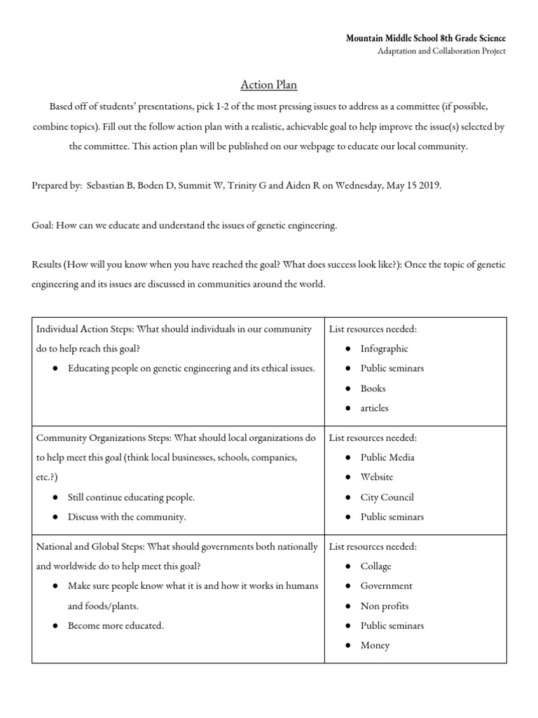 Action Plan Template - Genetic Engineering and Ethical Issues | PDF
