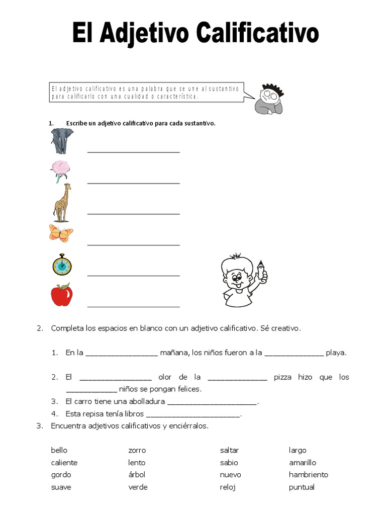 Ficha El Adjetivo Calificativo Para Tercero de Primaria | Adjetivo ...