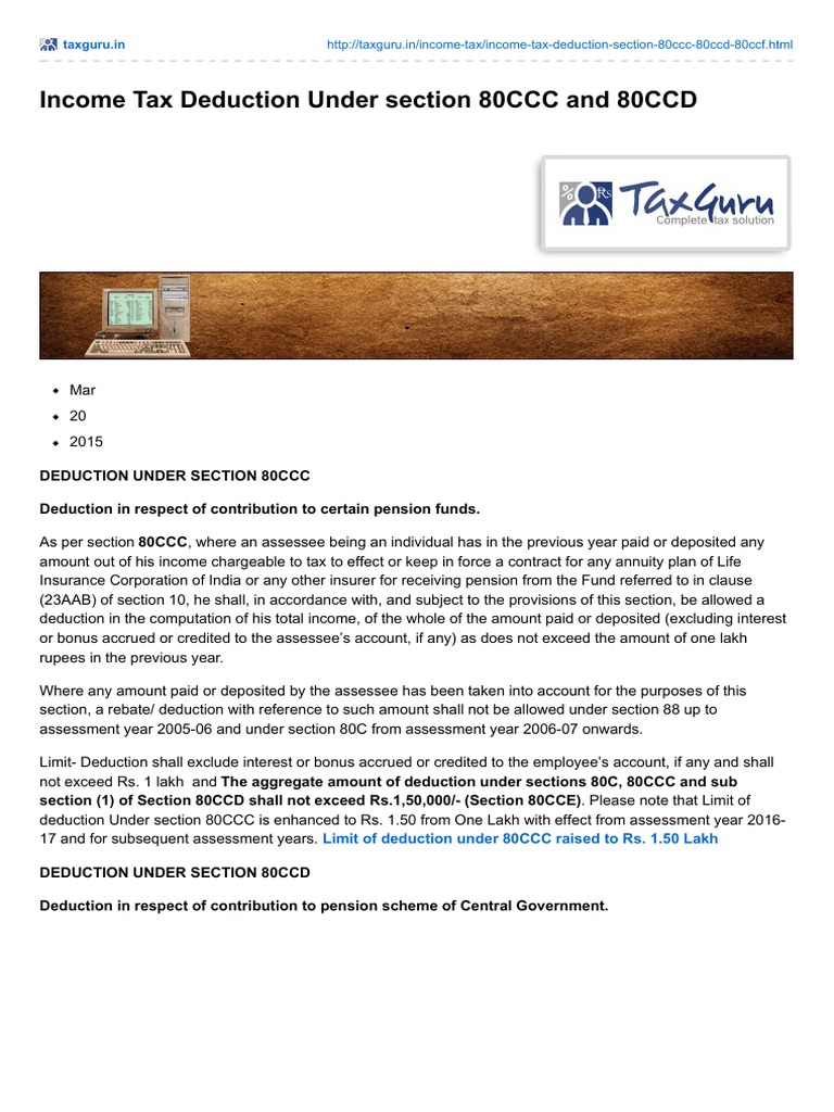 NPS - Income Tax Deduction Under Section 80CCC and 80CCD | PDF ...