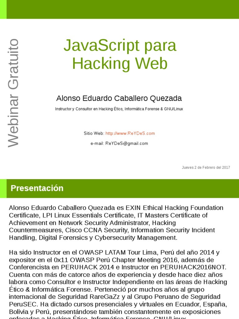 Webinar Gratuito: JavaScript para Hacking Web | PDF | Script Java ...