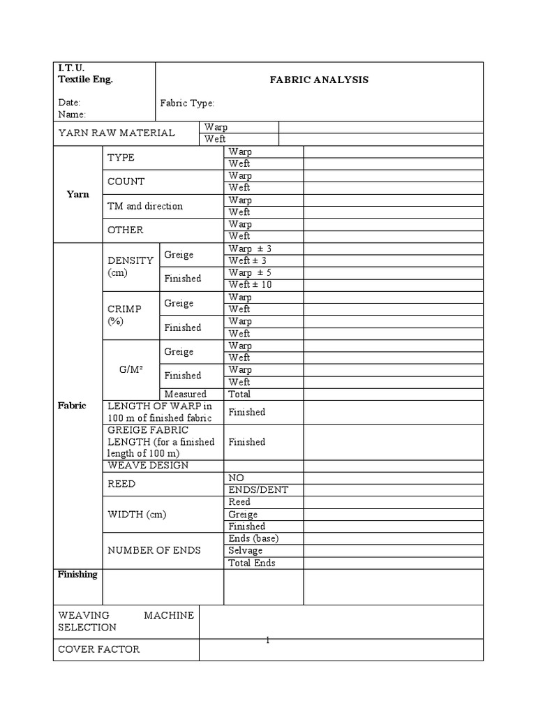 Woven Fabric Analysis Template | PDF | Textiles | Weaving