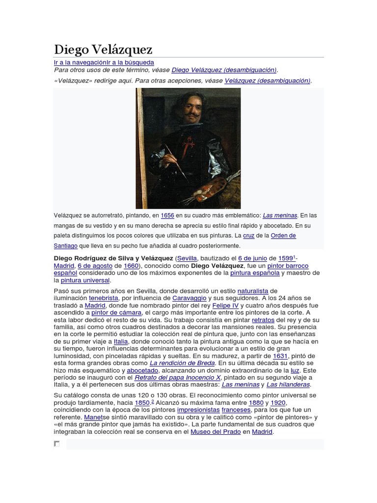 Diego Velázquez, pintor español | PDF | Pinturas | Biblioteca y museo