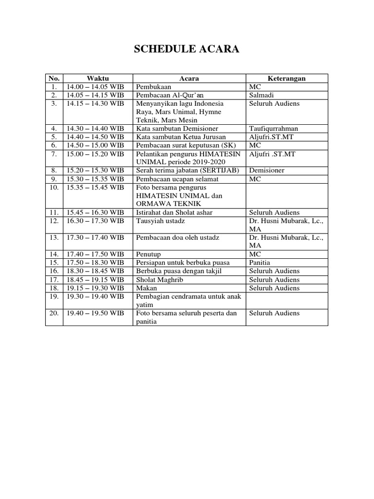 Schedule Acara | PDF