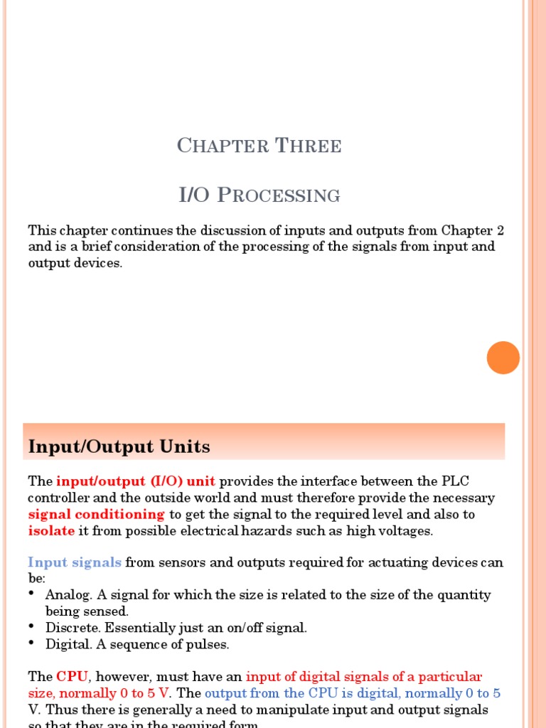 C T I/O P: Hapter Hree Rocessing | PDF | Analog To Digital Converter | Programmable Logic Controller