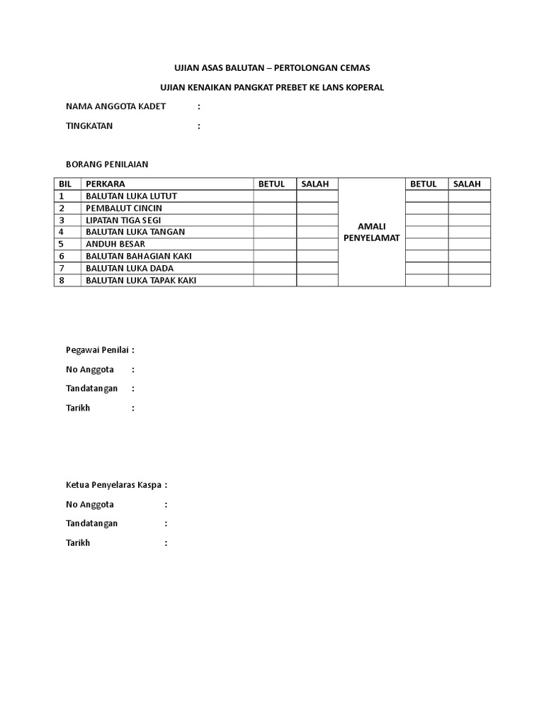 Ujian Asas Balutan - Pertolongan Cemas | PDF