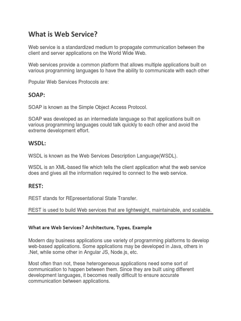 What are Web Services? Architecture, Types and Example | PDF | Soap ...