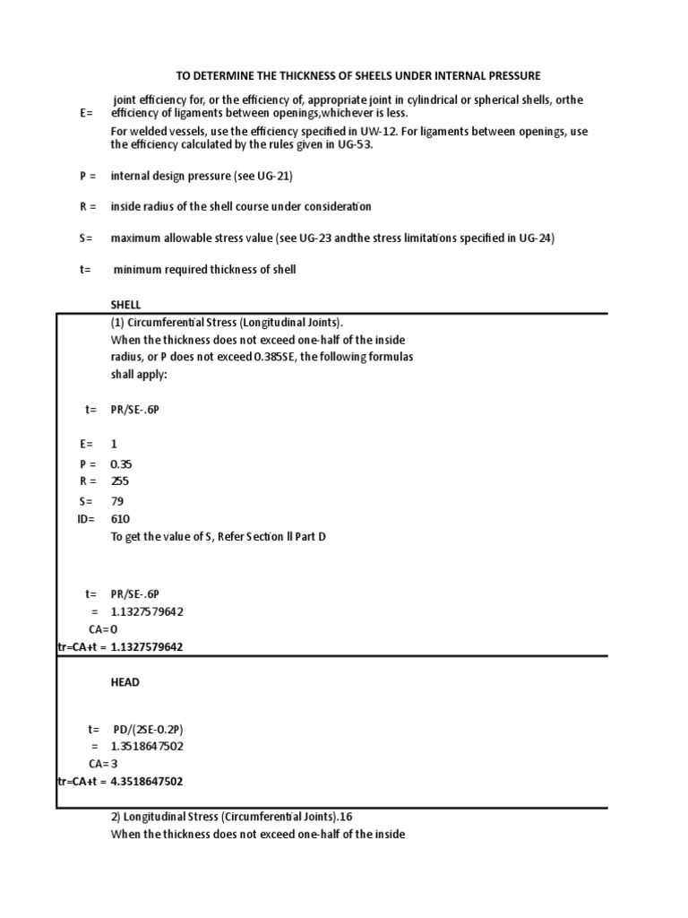Determining Requirements for Shell Thickness, Allowable Working ...