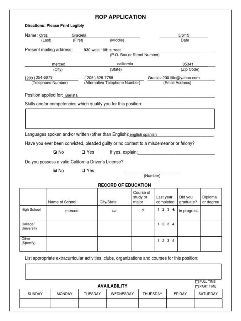 Microsoft Word - Rop Job Application With Availablity Front-For ...