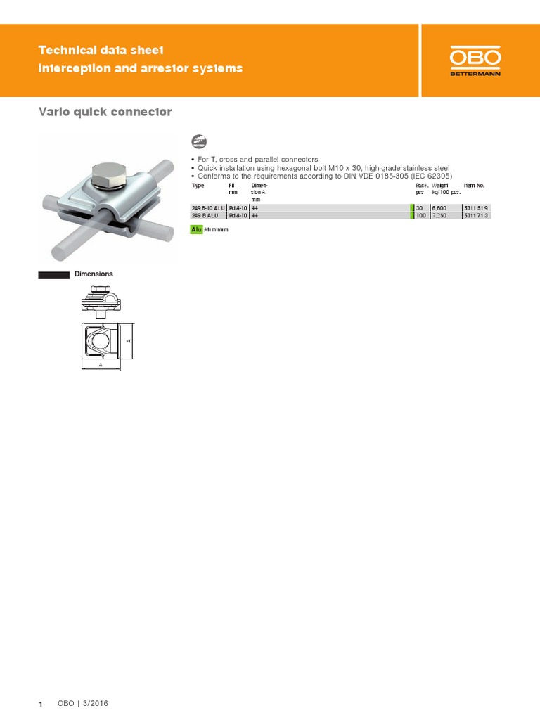 Vario Quick Connector: Technical Data Sheet Interception and Arrestor ...