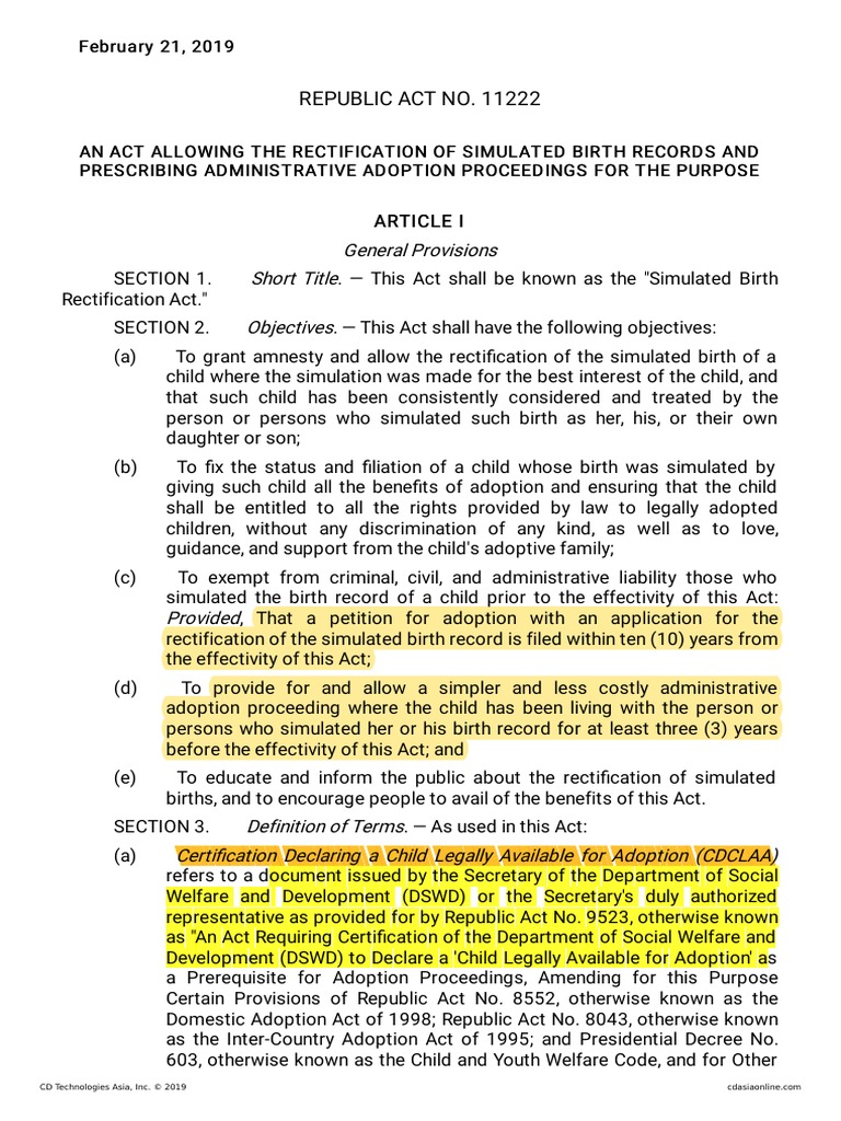 Simulated Birth Rectification Act | PDF | Birth Certificate | Adoption