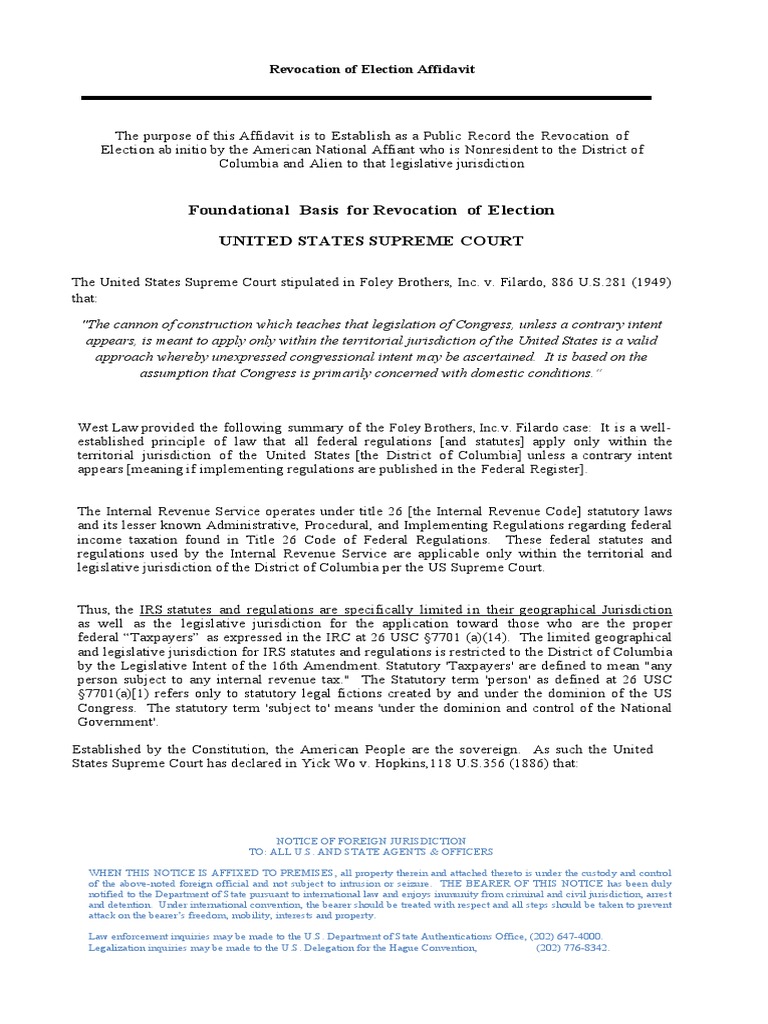 Revocation of Election | PDF | Federal Government Of The United States ...