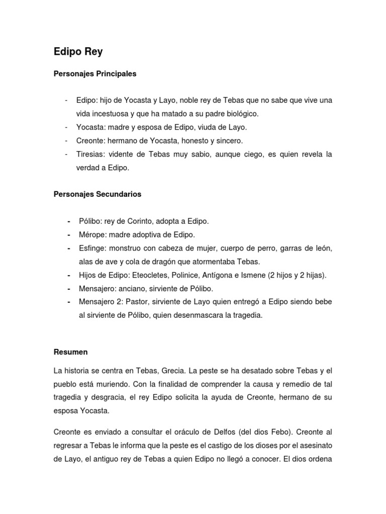 Resumen Edipo Rey | PDF | Edipo | Esfinge