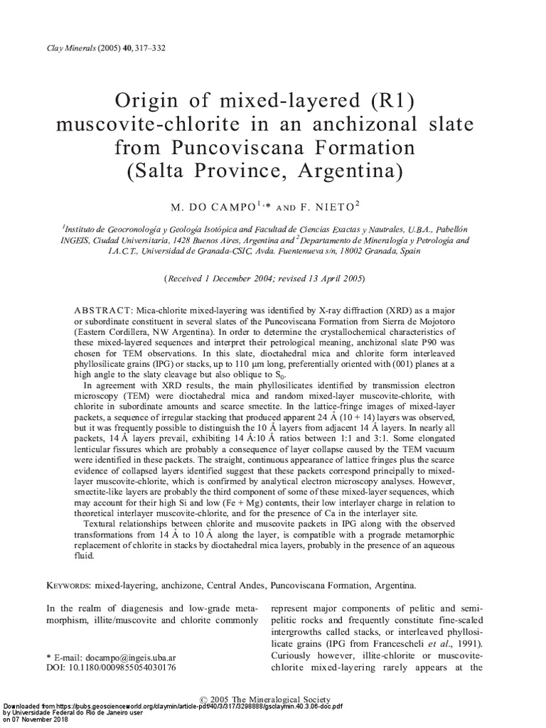 Origin of Mixed-Layered Muscovite Chlorite in An Anchizonal Slate Form ...
