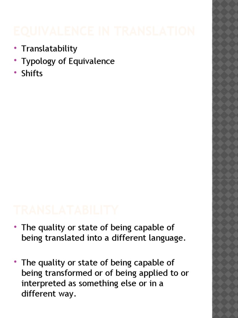 Equivalence in Translation: Formal, Dynamic and Beyond | PDF ...