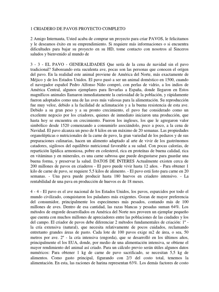 1 Criadero de Pavos Proyecto Completo | PDF | Carne | Cereales