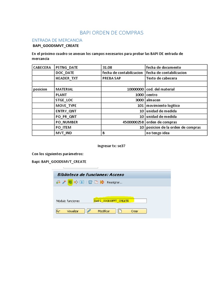 Bapi - Goodsmvt - Create Sap | PDF | Informática | Informática y tecnología de la información