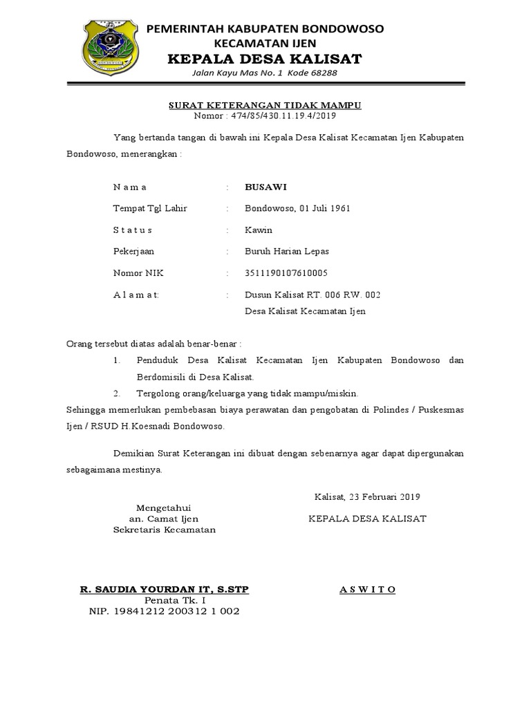 Contoh SKTM untuk Rumah Sakit | PDF