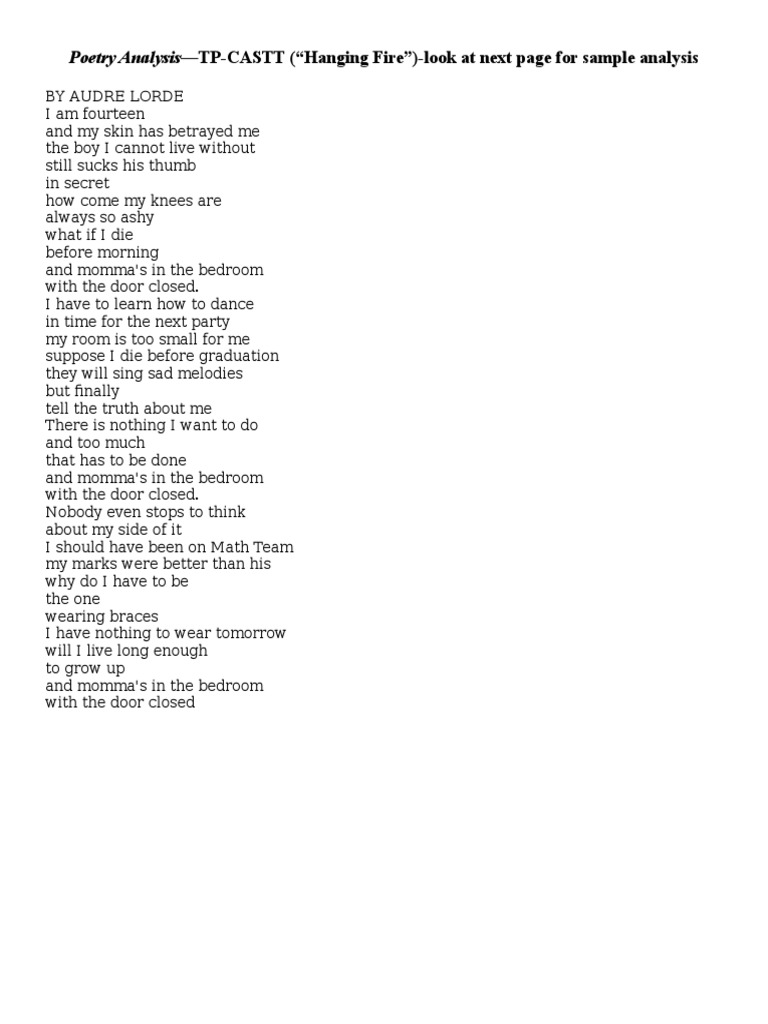 Hanging Fire-Sample TPCASTT | PDF