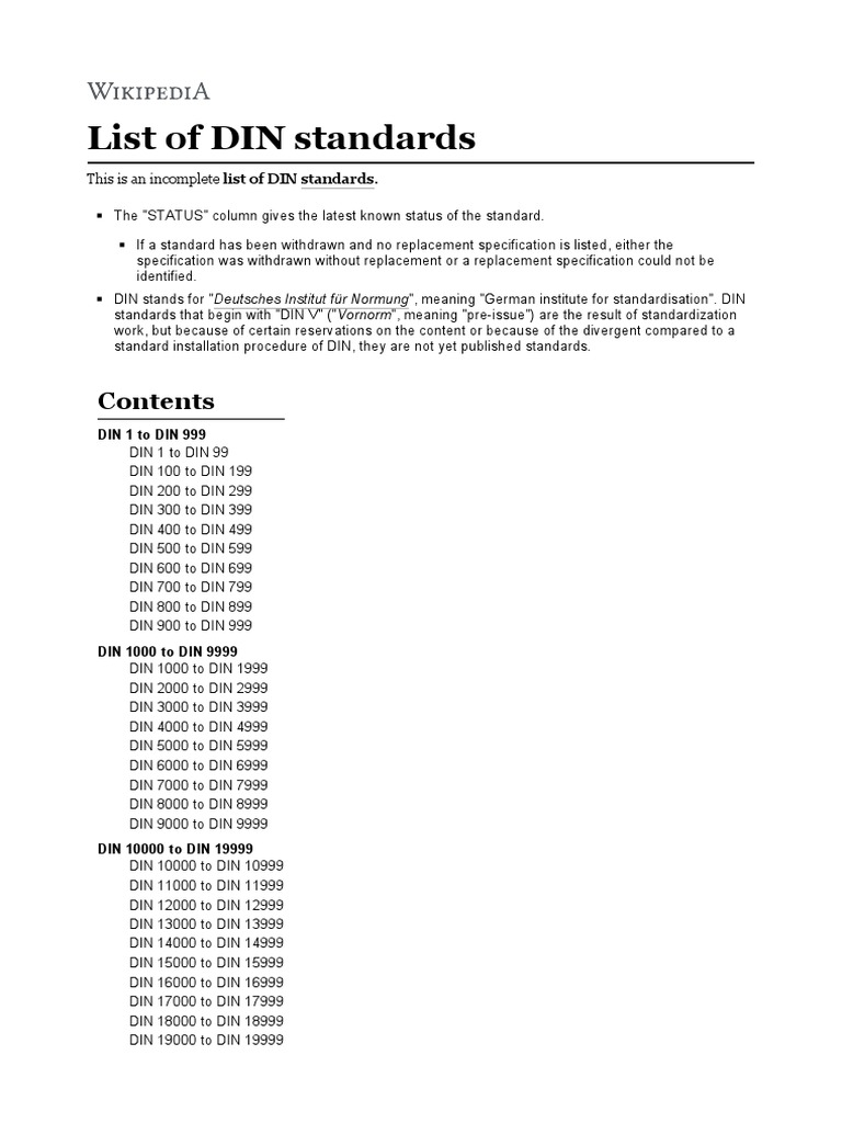 List of DIN Standards PDF | PDF
